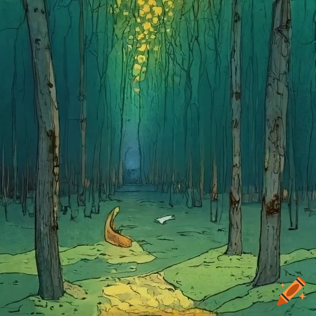 Ginkgo biloba trees forest painted by moebius on Craiyon