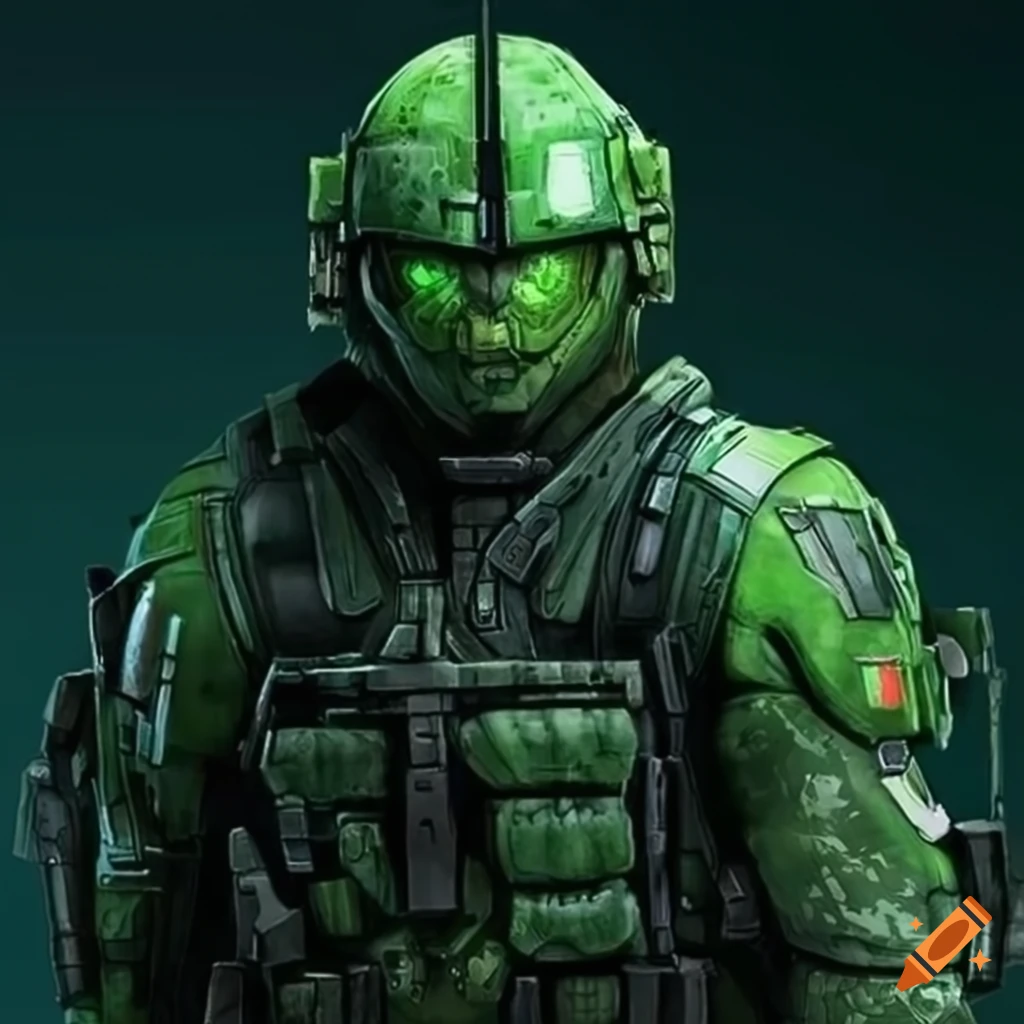 Dark green soldiers from a futuristic sci-fi world on Craiyon
