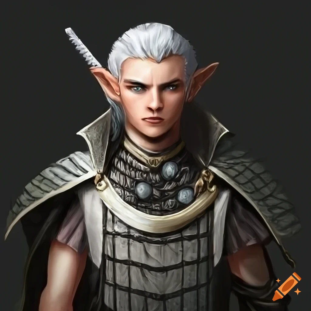 Elf male with silver hair and eyes holding a samurai sword on Craiyon