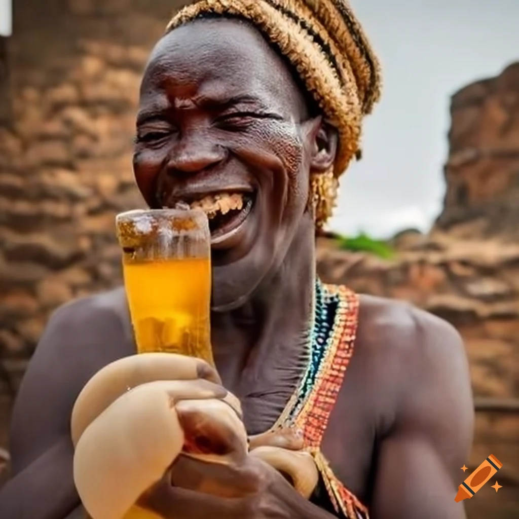 Sotho man enjoying traditional african beer in a village on Craiyon