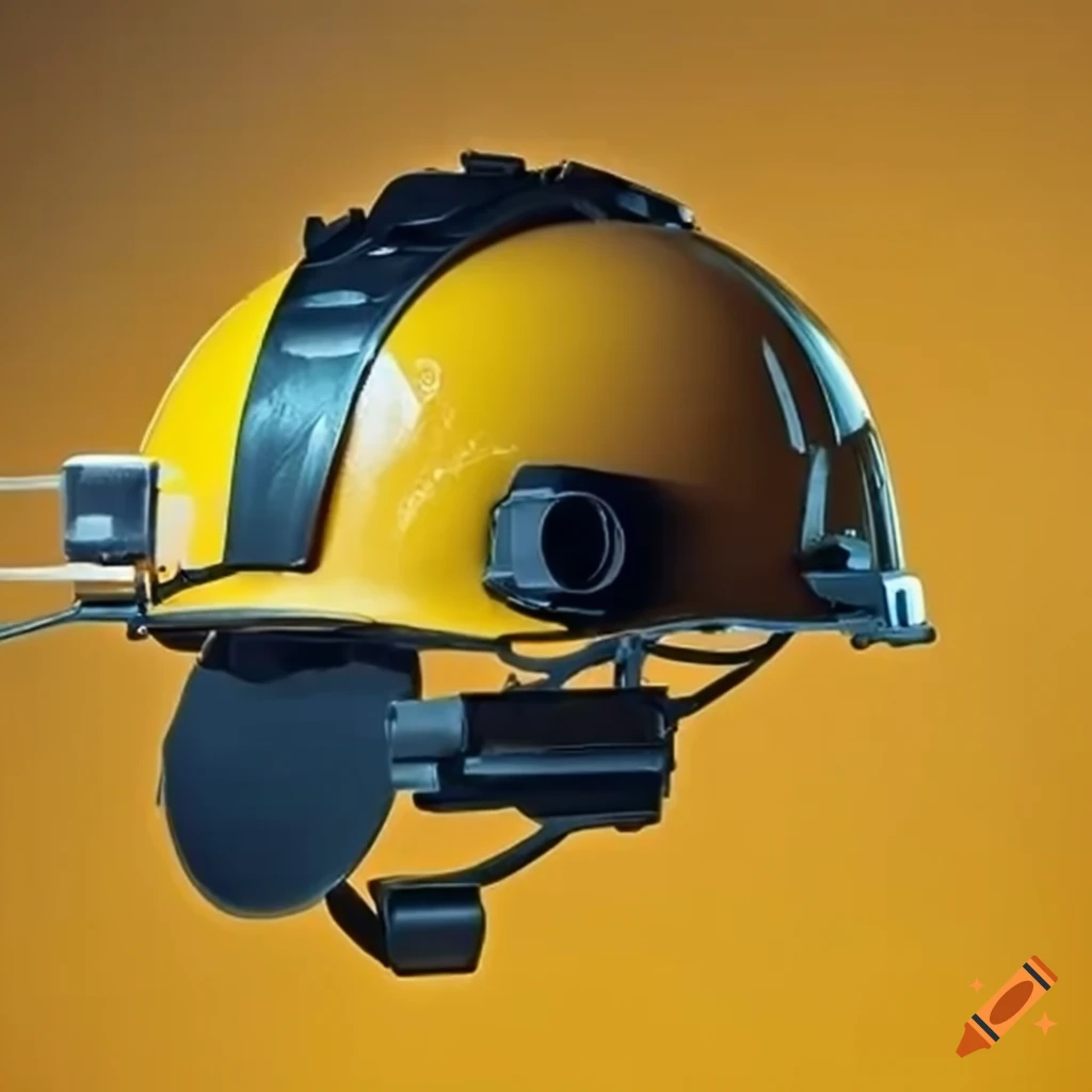 Yellow iot helmet with small sensors for construction safety on Craiyon