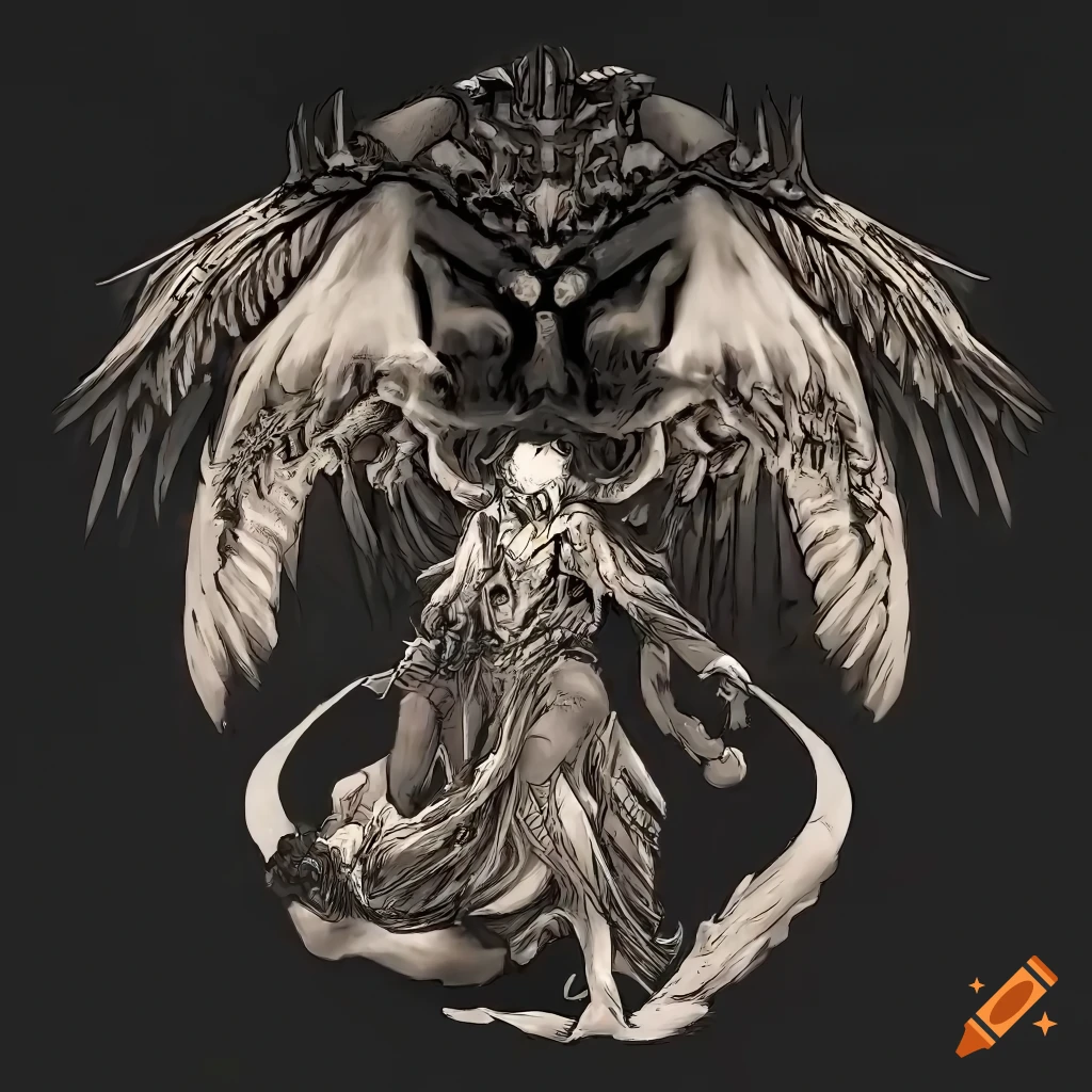 Gold, white, and black angelic demon apostle in Art Nouveau style ...