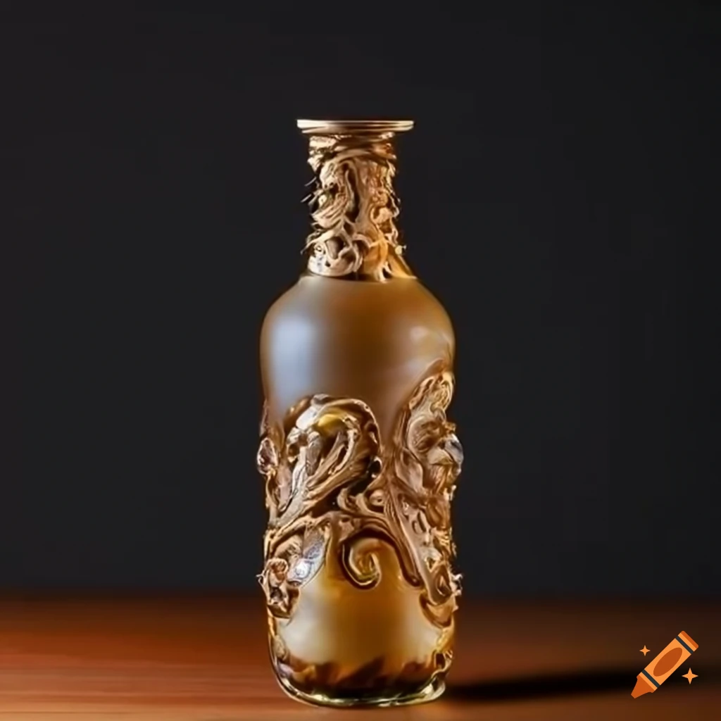 Intricate glass bottle with dragon motif on Craiyon