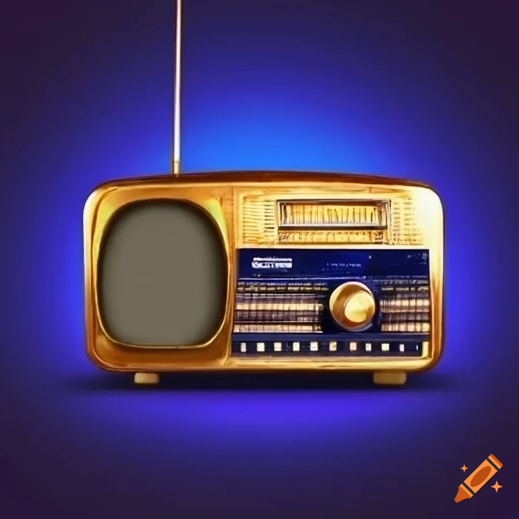 Vintage blue and metallic gold themed radio on Craiyon