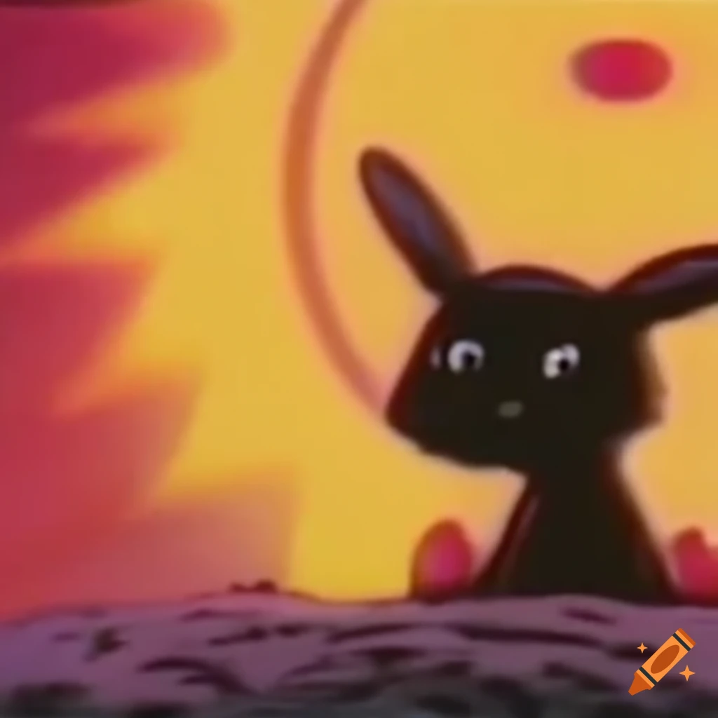 Vintage vhs footage of an 80's kids cartoon with a rabbit and the sun ...