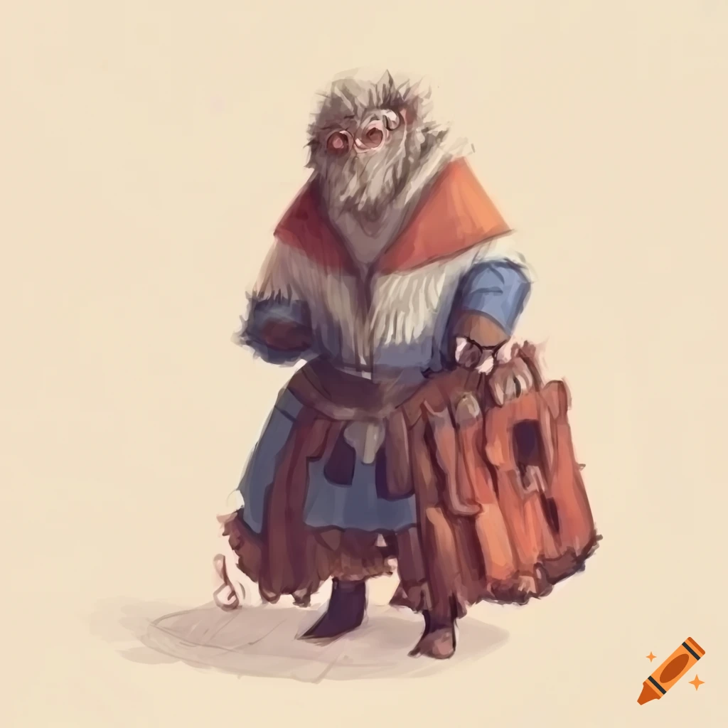 Cute spider merchant with a large fluffy medieval ruff in detailed ...