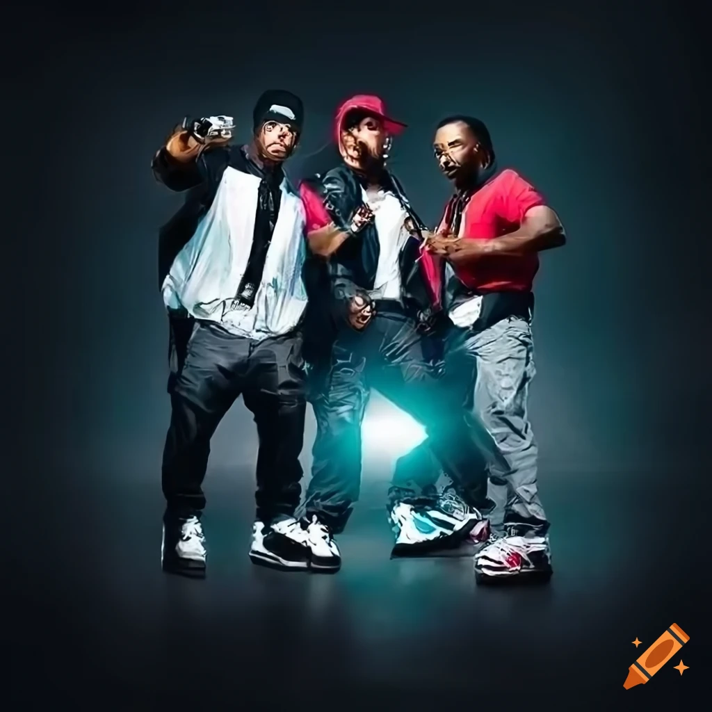 Highly detailed urban illustration of a hip-hop group on Craiyon