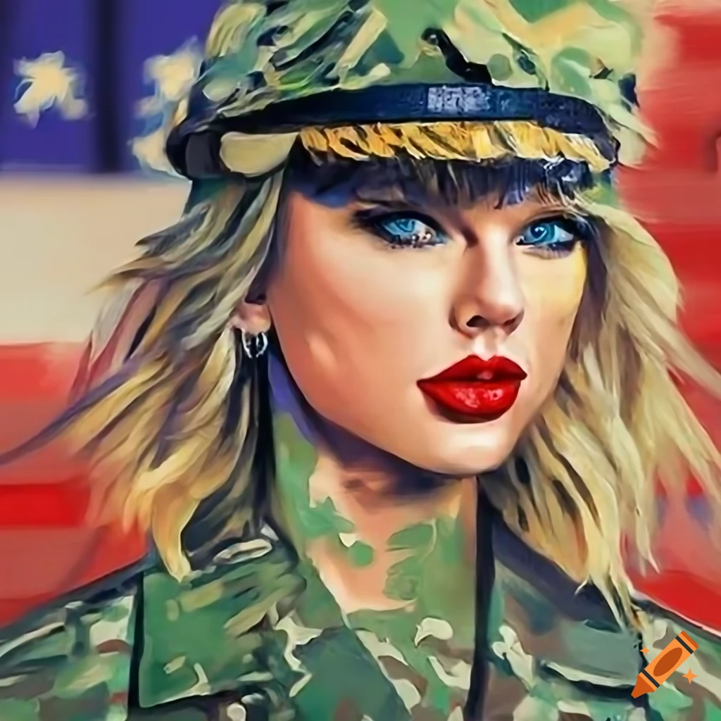 Taylor swift dressed as army officer with us flag background in vintage ...