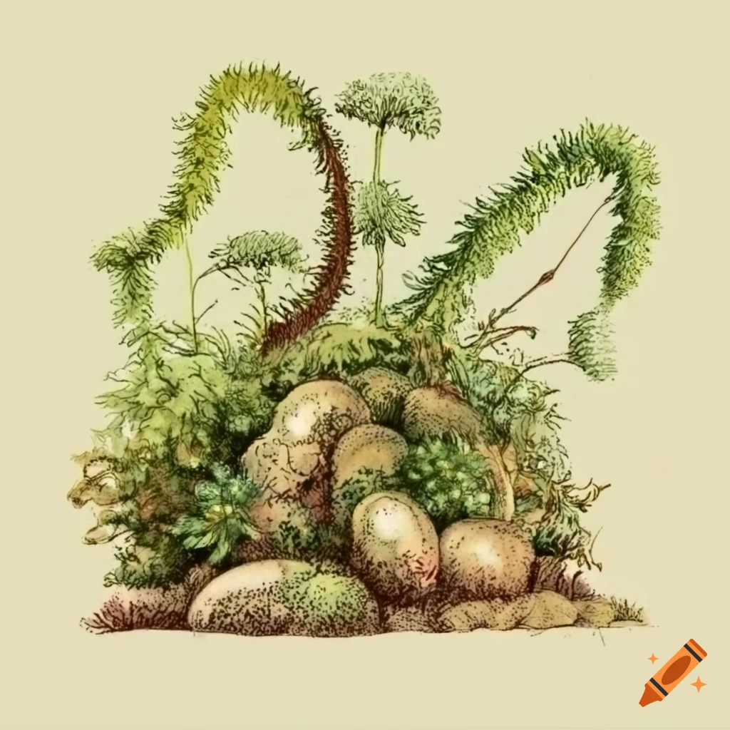 Botanical vintage illustration of moss on the ground on Craiyon