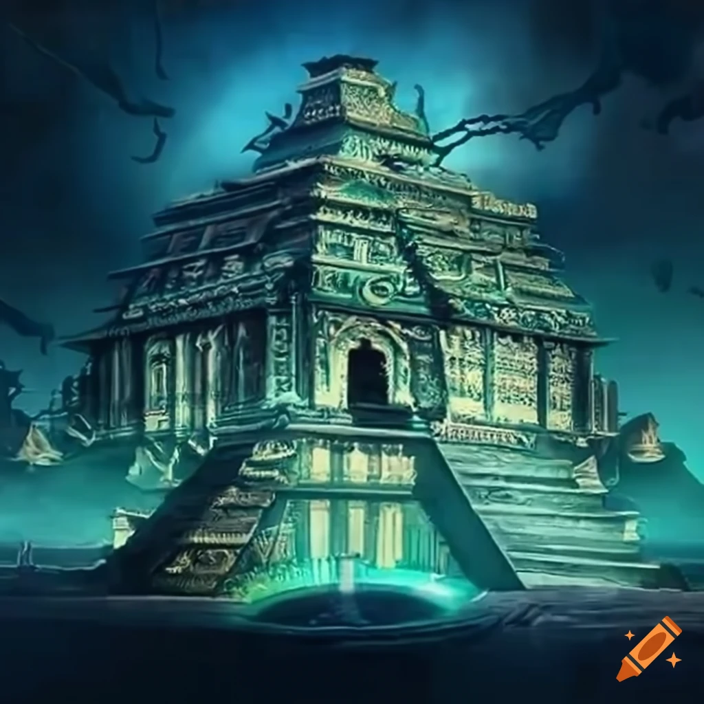 Cinematic anime aztec temple illuminati on Craiyon