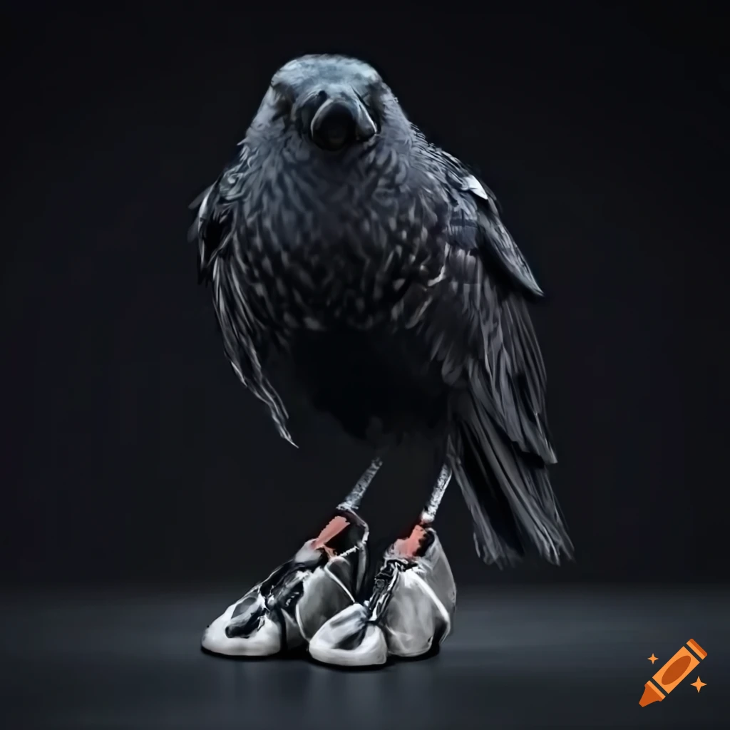 Crow wearing robot shoes on Craiyon