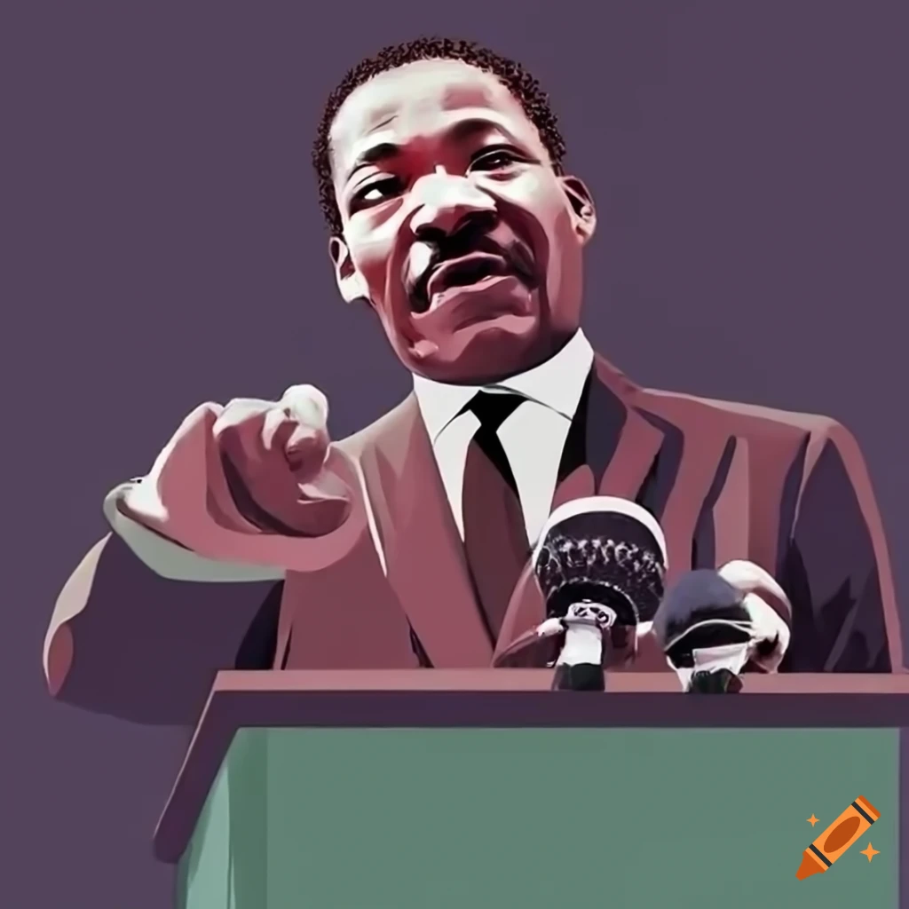 Martin luther king jr. standing on a podium with a crowd in the ...