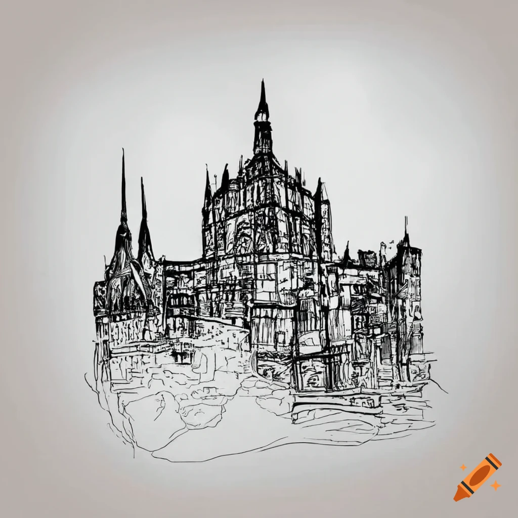Panoramic line drawing cityscape sketch of edinburgh on Craiyon