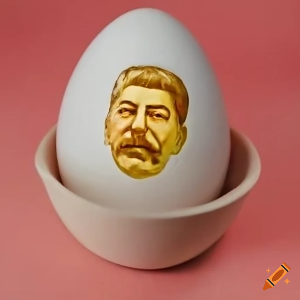 Egg with a humorous stalin-inspired face on Craiyon