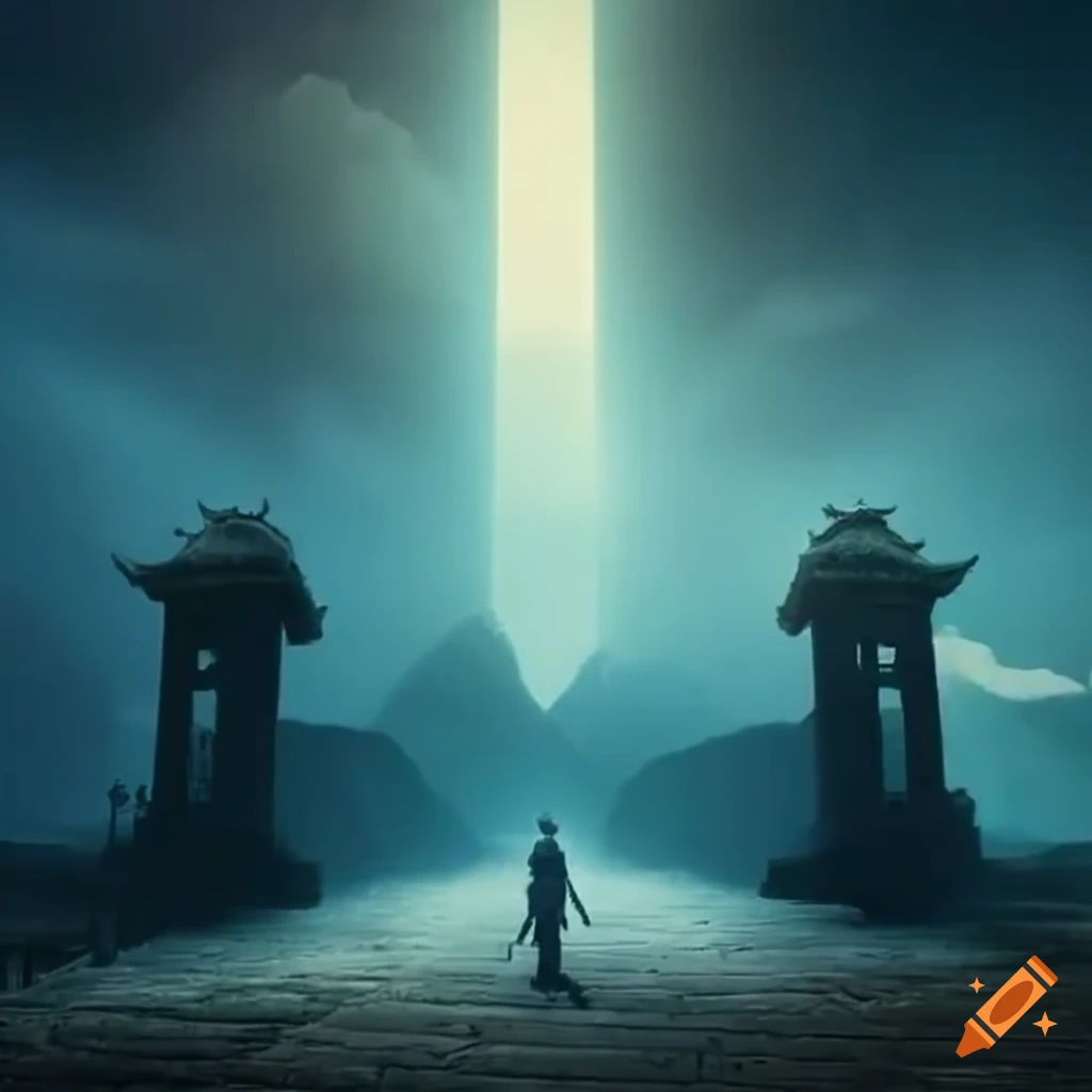 Cinematic temple gate to heaven on Craiyon