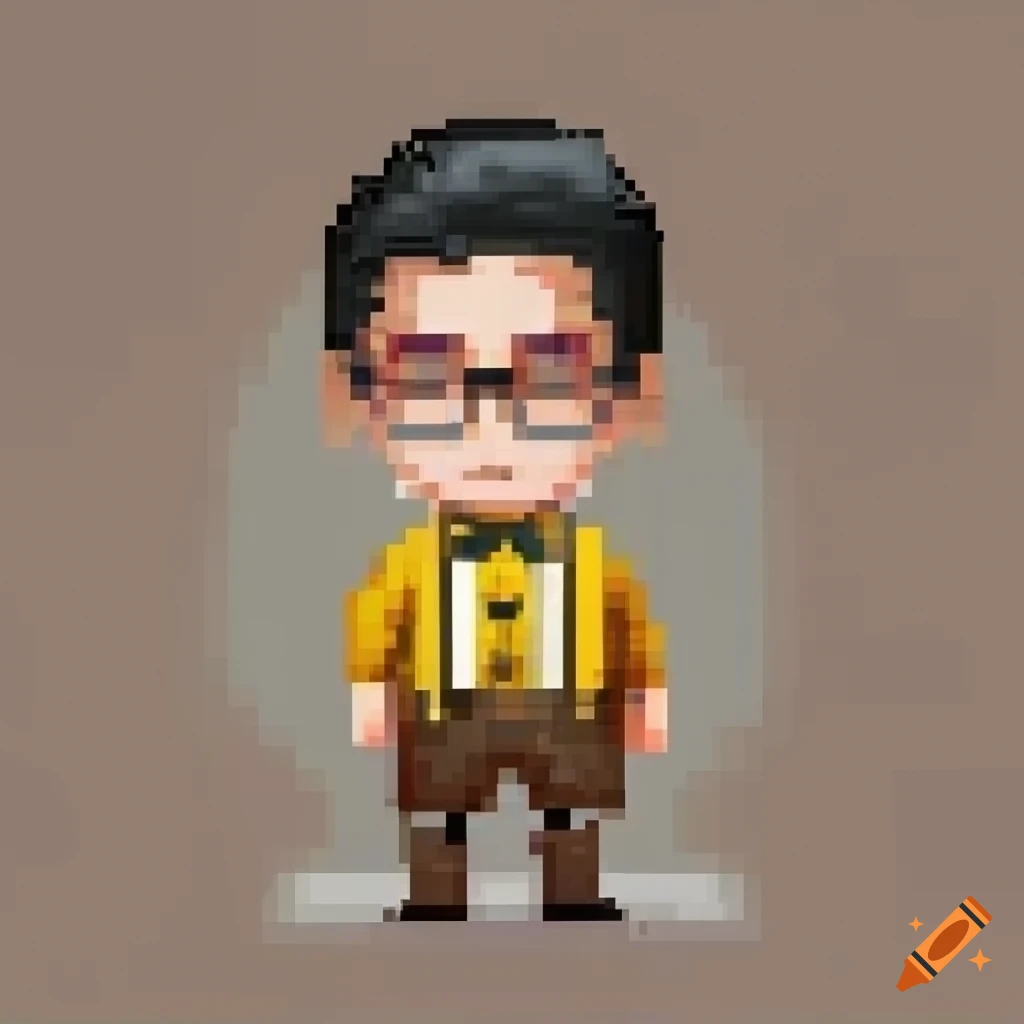 Young male halfling with black hair, glasses, yellow shirt, bow tie ...