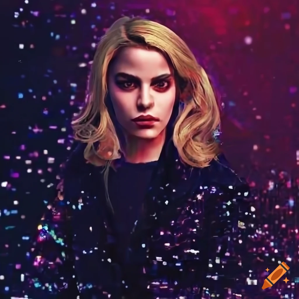 Rosalie Hale with gold eyes and sparkly skin, wearing a black puffy ...