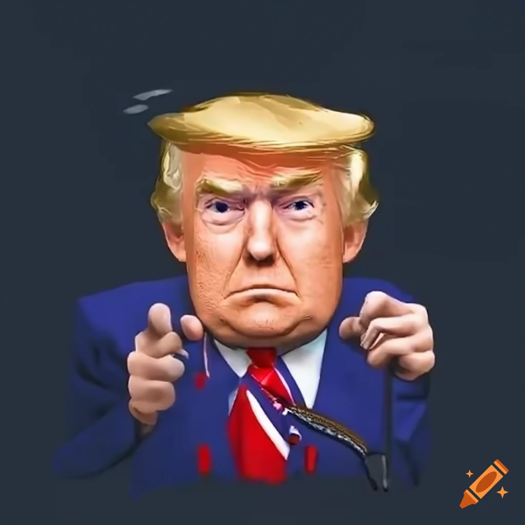 Cartoon of donald trump facing off against a minecraft character on Craiyon