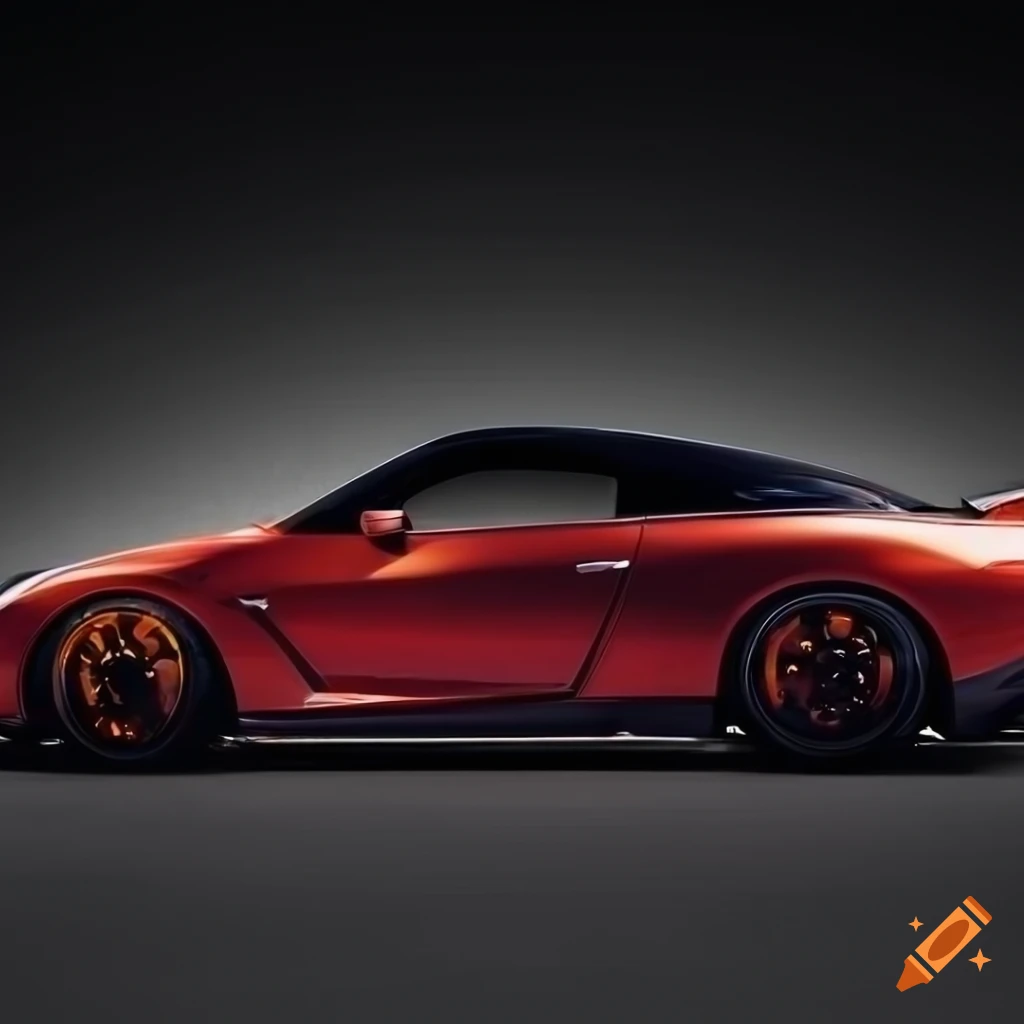 Side view of nissan r35 on black background on Craiyon