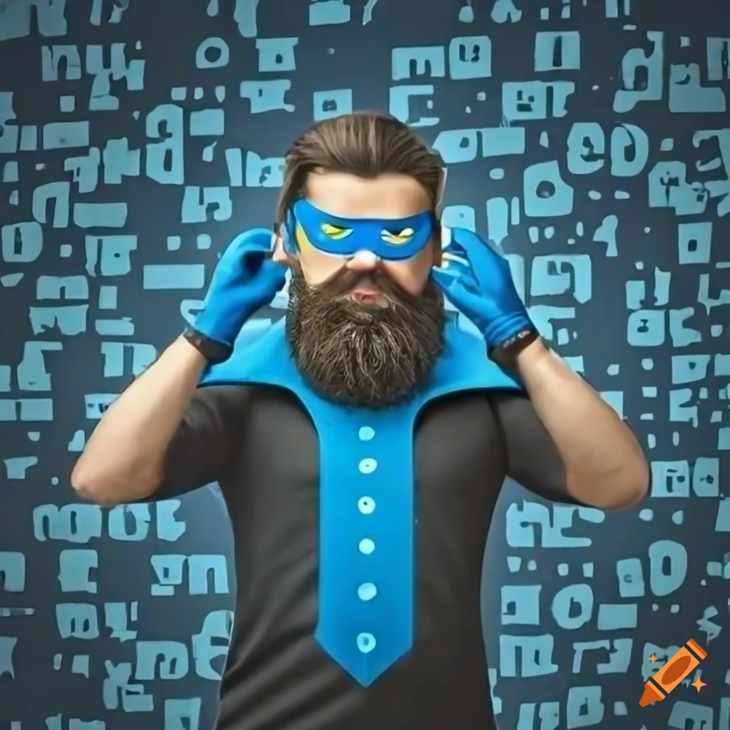 Math superhero with beard in blue and black armor surrounded by math ...