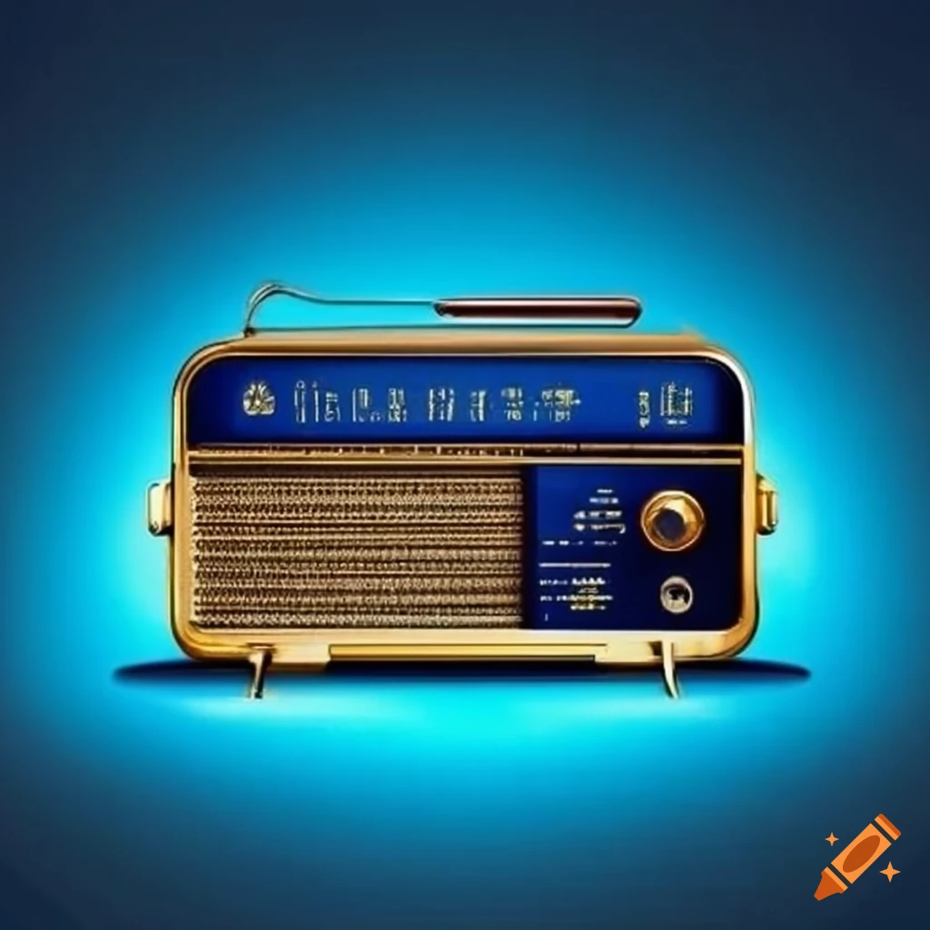 Vintage blue and metallic gold themed radio on Craiyon