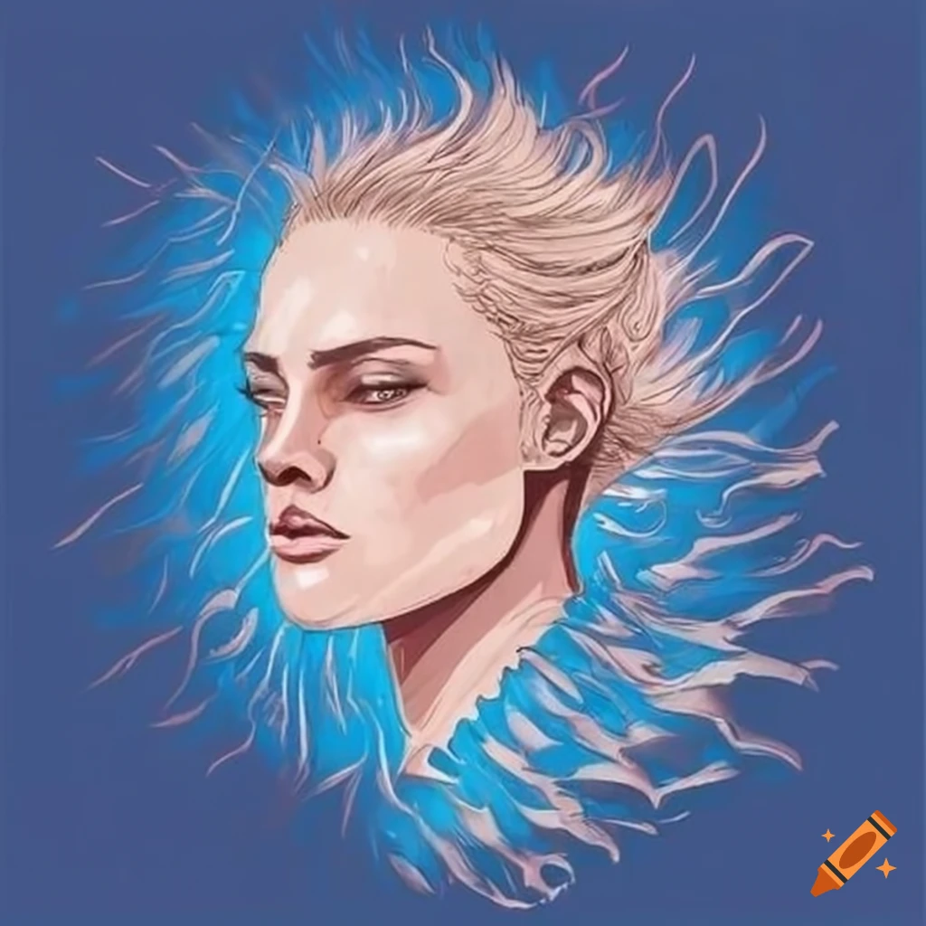 Side view of a human head with sun, rain, and thunder above on Craiyon