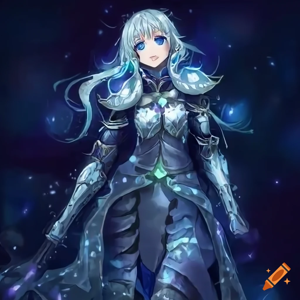 Colorful magic stones in cleric tank armor in anime style on Craiyon