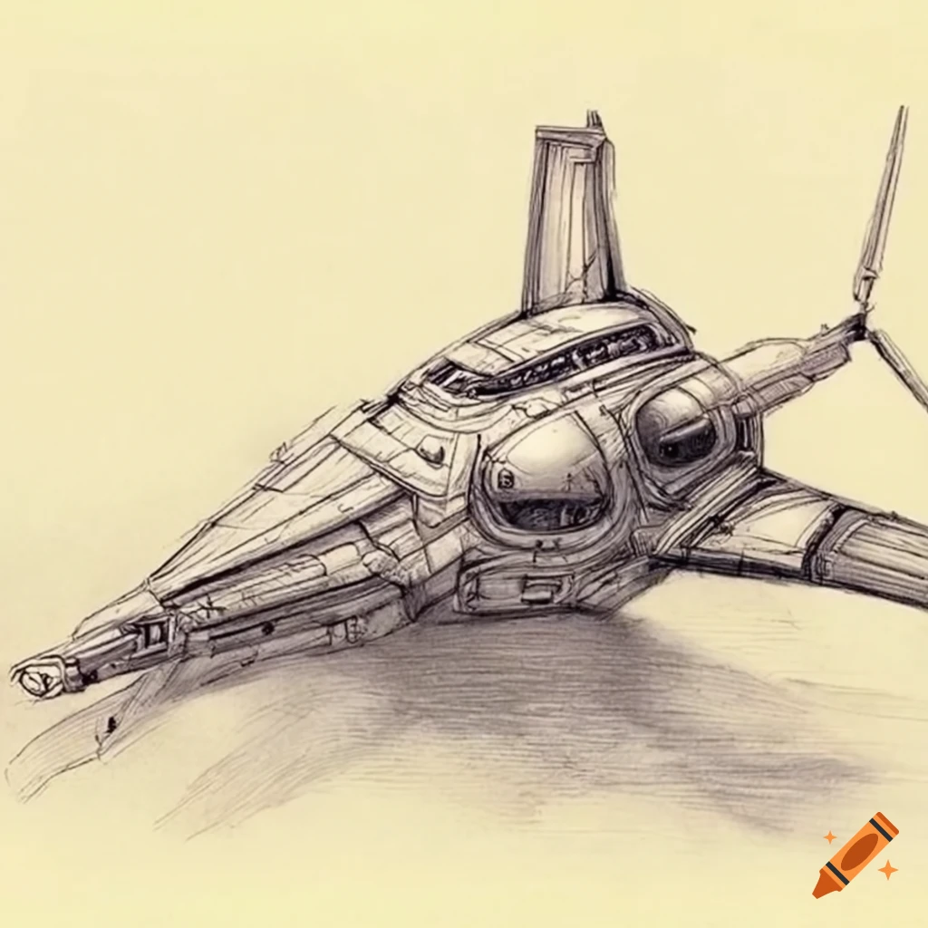 Spaceship drawing in the style of a leonardo da vinci's manuscript on ...