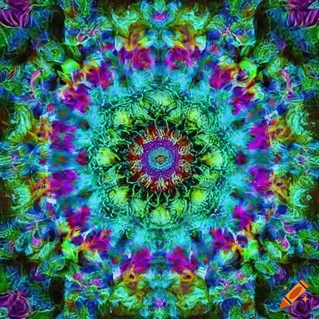Psychedelic flowers mandala pattern on Craiyon
