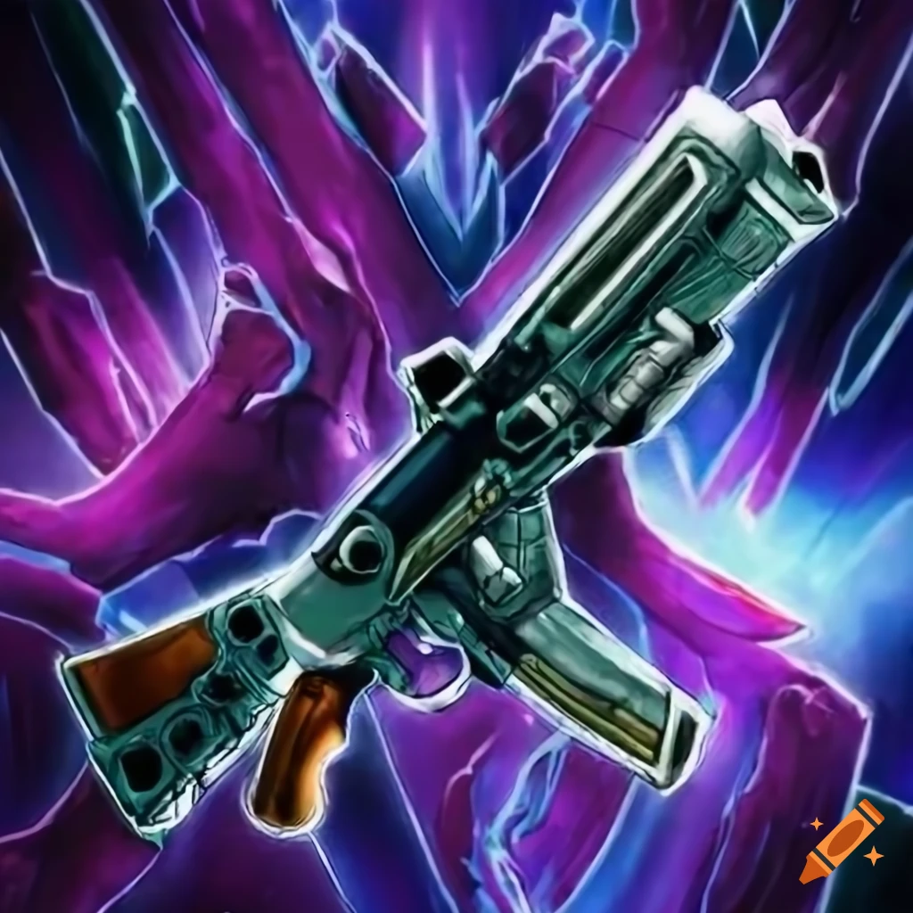 Yugioh card art of a gun on Craiyon