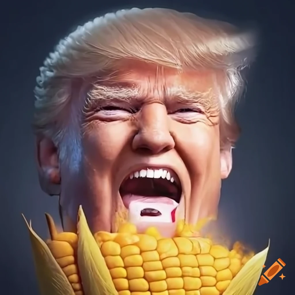 Satirical depiction of Donald Trump in a zero gravity corn bath on Craiyon