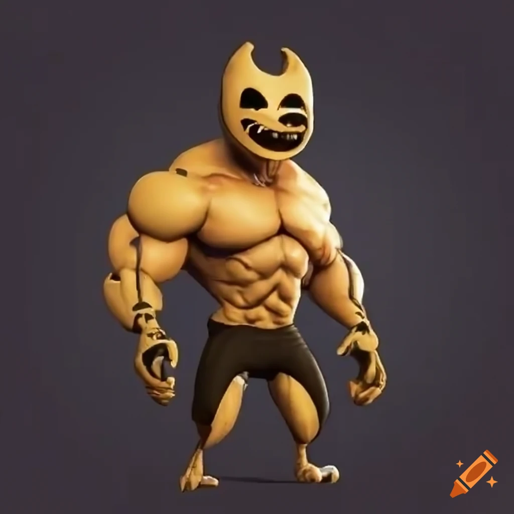 Bendy character as an overly muscular bodybuilder on Craiyon