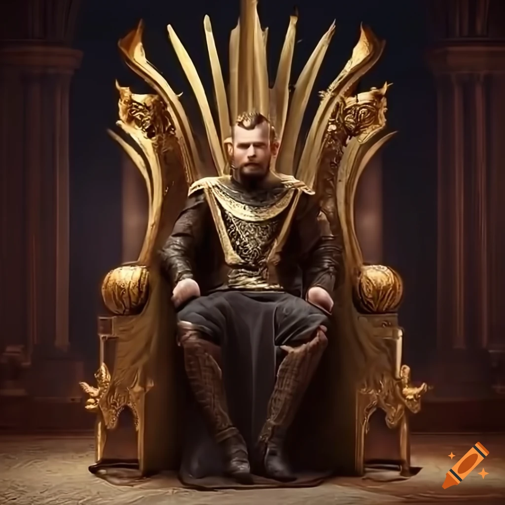 Man sitting on a throne with cinematic lighting and columns on Craiyon