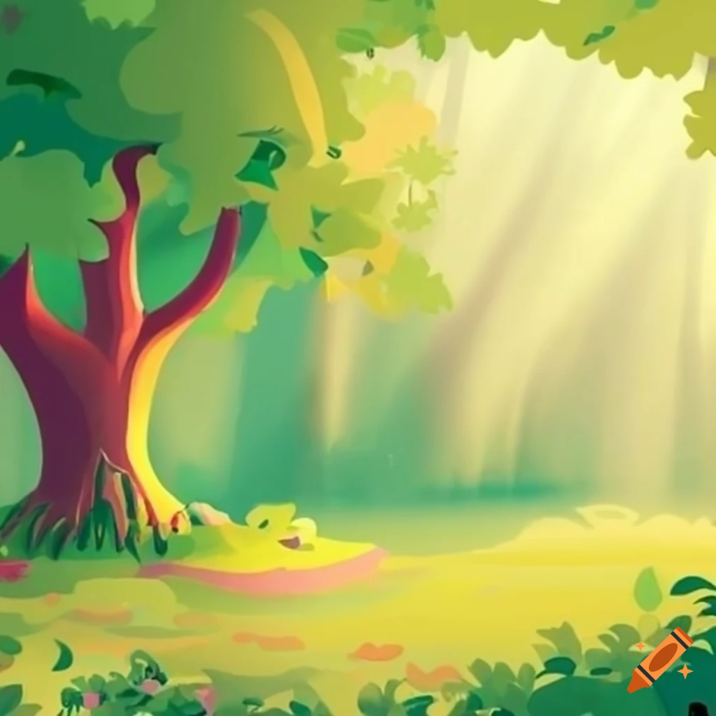 Cute forest with trees and flowers on a sunny day on Craiyon