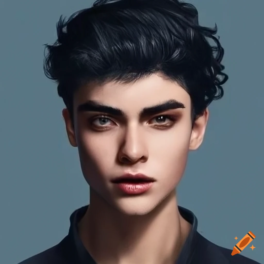 Young man with black wavy hair, heart shaped lips, and hazel eyes on ...