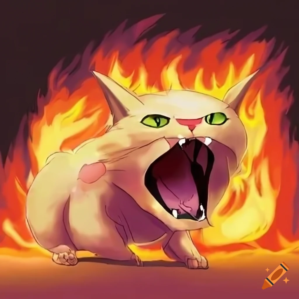 Fire cat roaring in pokemon style on Craiyon