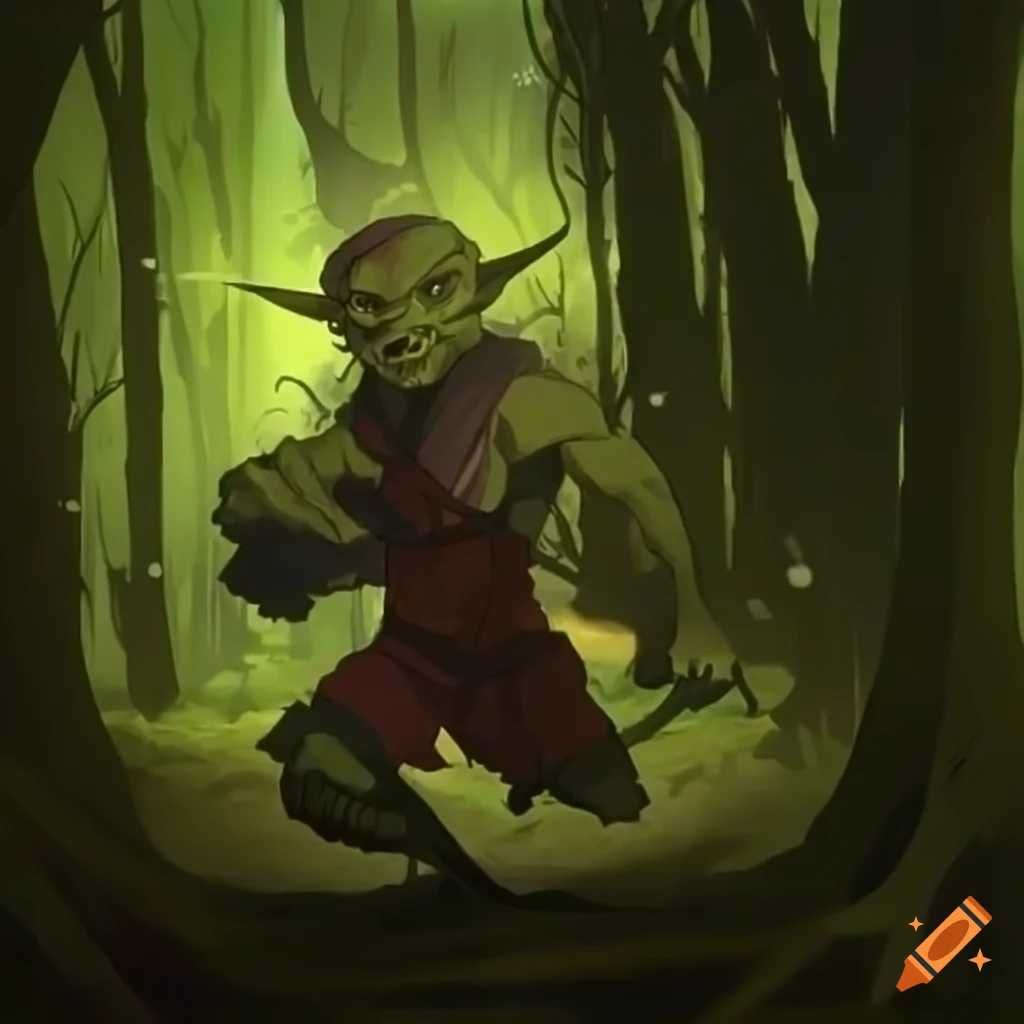 Anime goblin running through the forest on Craiyon