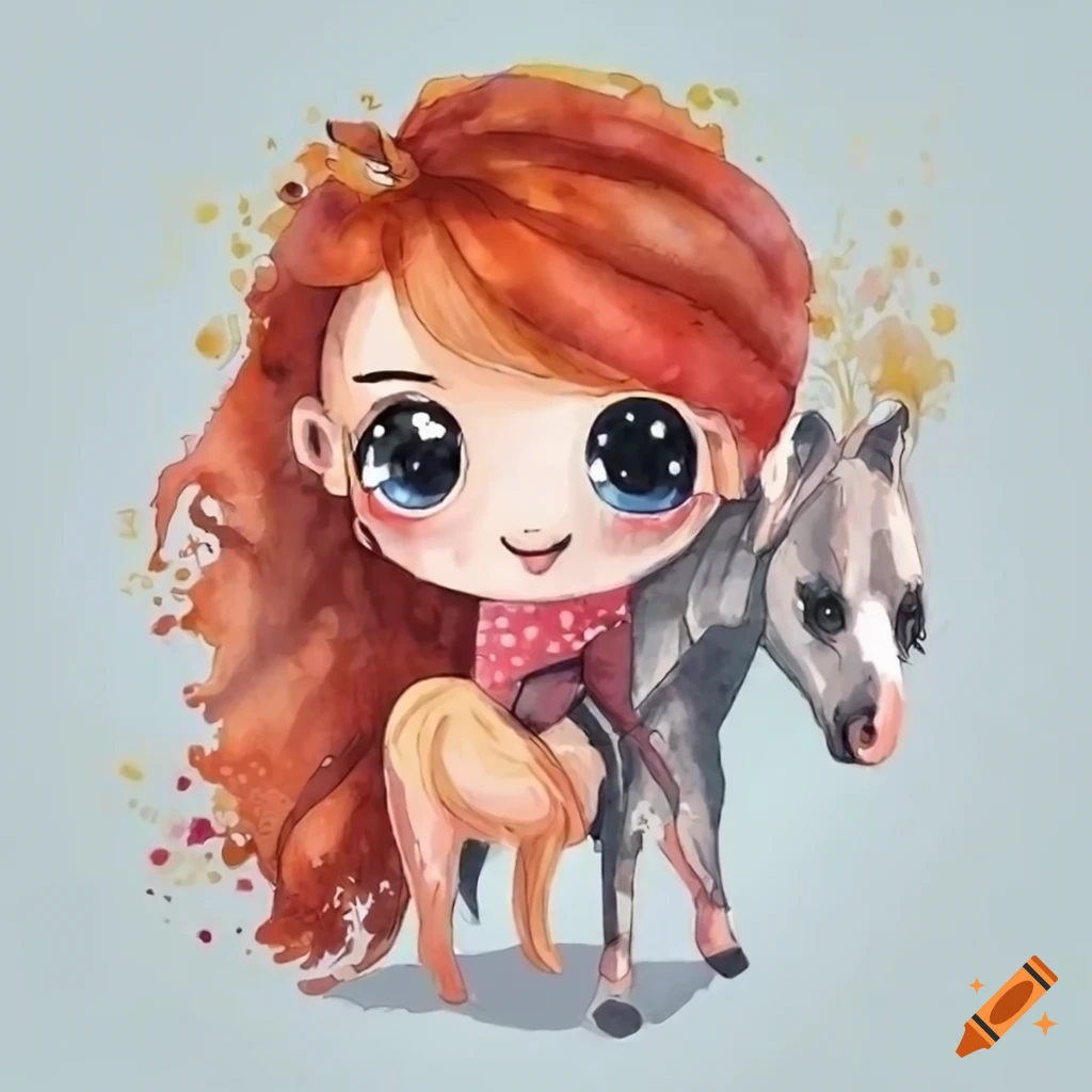 Charming chibi redhead with a horse on Craiyon