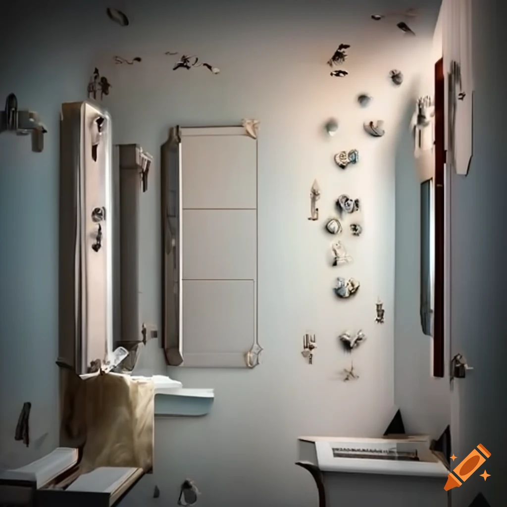 Intricate 3d bathroom map with stalls and mirrors in hd on Craiyon