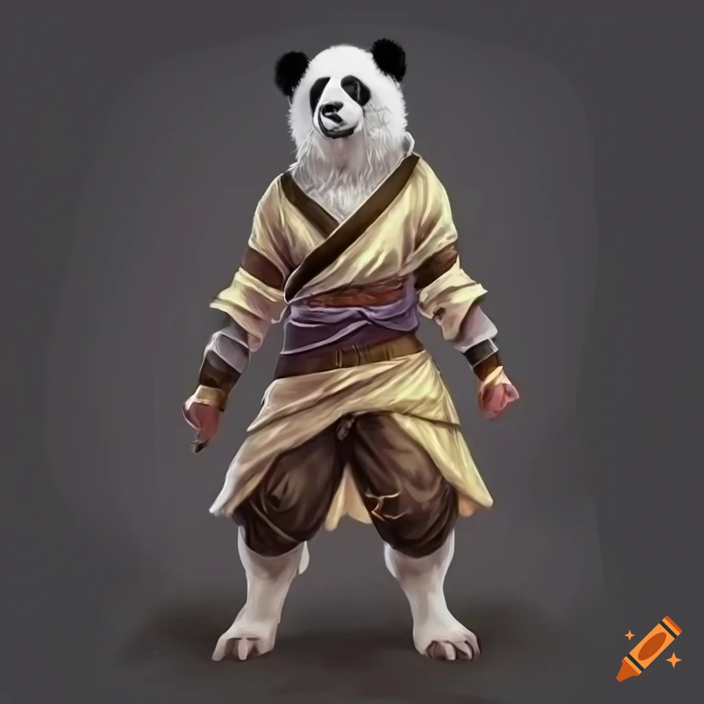 Medieval fantasy panda monk in full body view on Craiyon