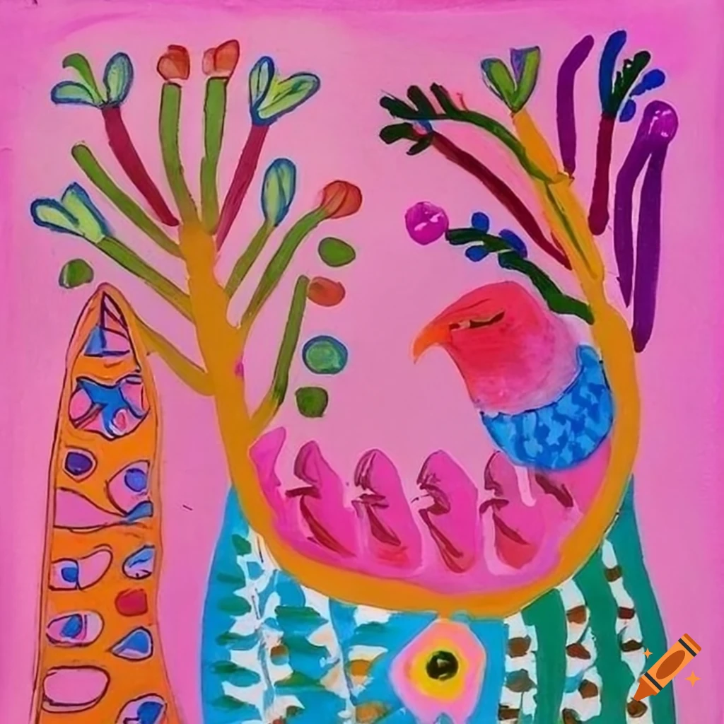 Vibrant pink gouache painting inspired by baya mahieddine on Craiyon