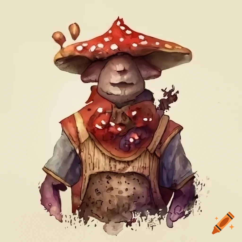Dnd humanoid bipedal mushroom merchant with medieval fancy ruff on Craiyon