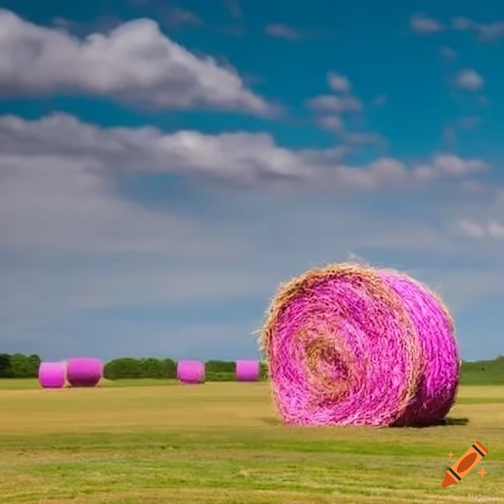 Don quixote driving pink "round hay bales" on Craiyon