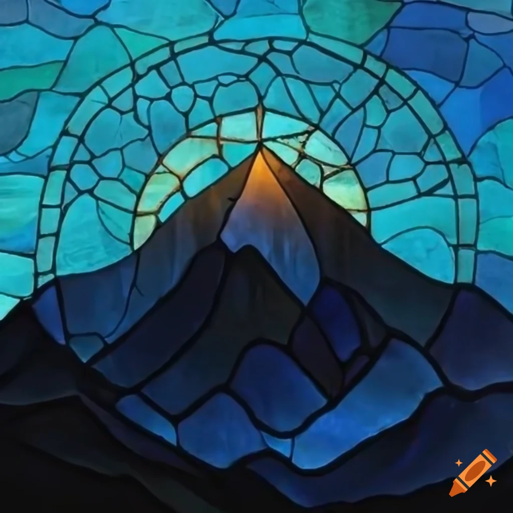 Stained glass artwork of a mountain on Craiyon