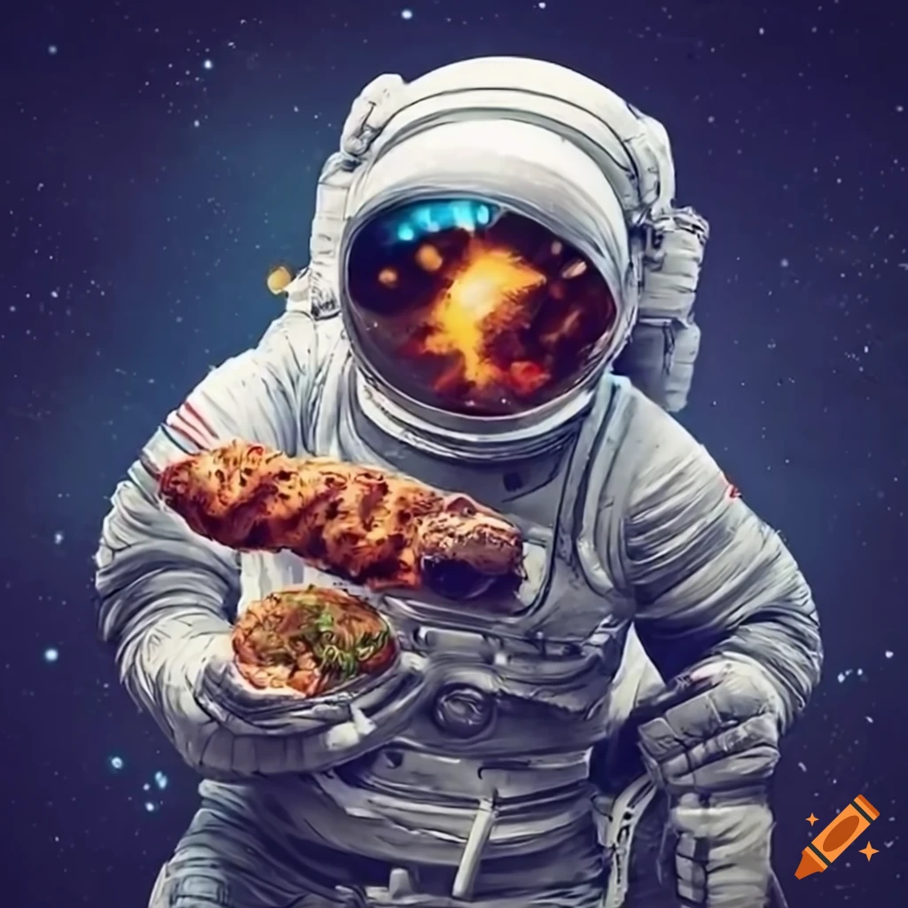 Astronaut enjoying a kebab in open space on Craiyon
