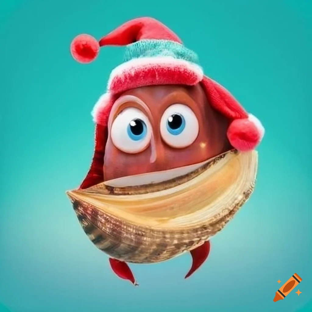 Happy clam named bryan in christmas outfit on Craiyon
