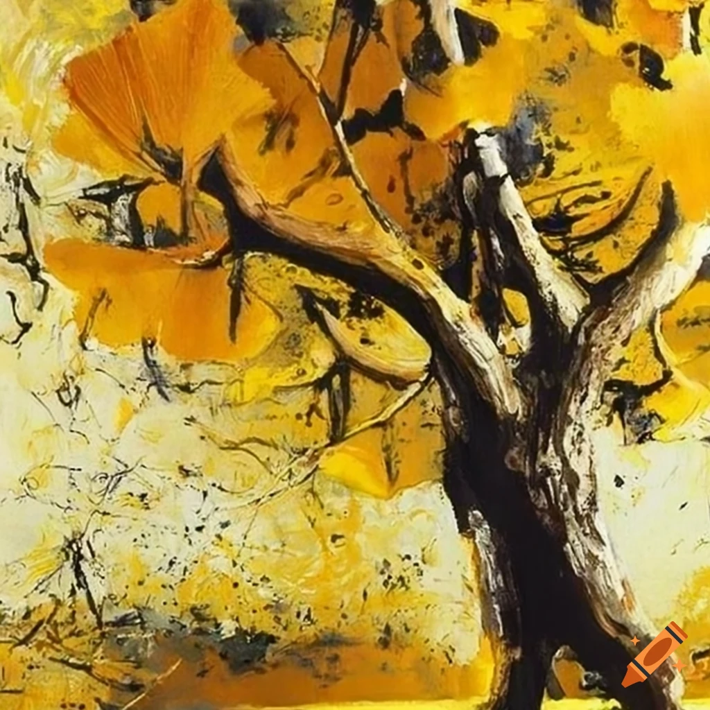 Ginkgo biloba tree forest in the style of jackson pollock on Craiyon