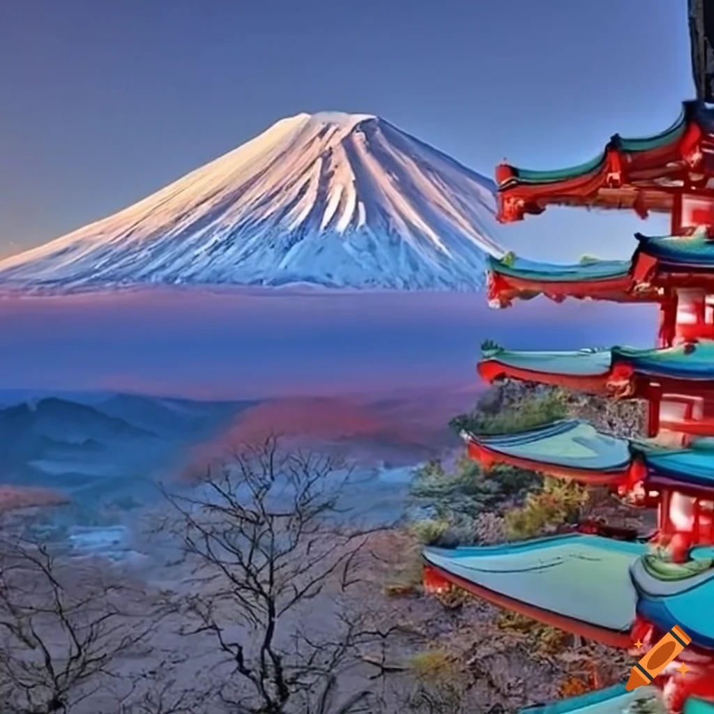 Buddhist meditating next to mount fuji on Craiyon