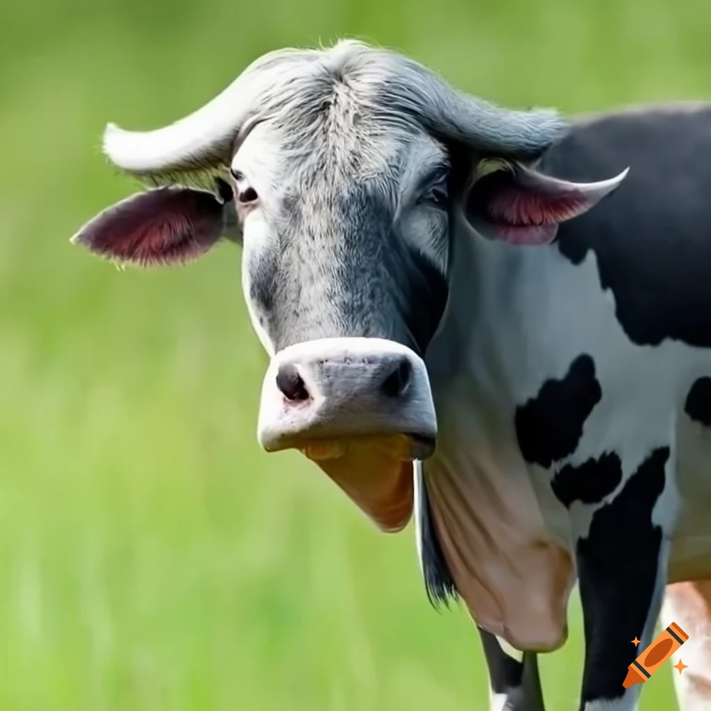 Hand-drawn illustration of a mixed carabao and cow in white and black ...