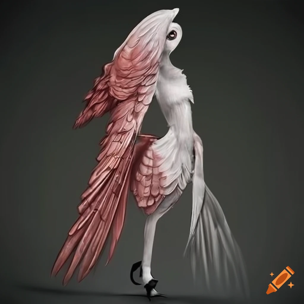 Feminine winged bird humanoid with feathers on Craiyon